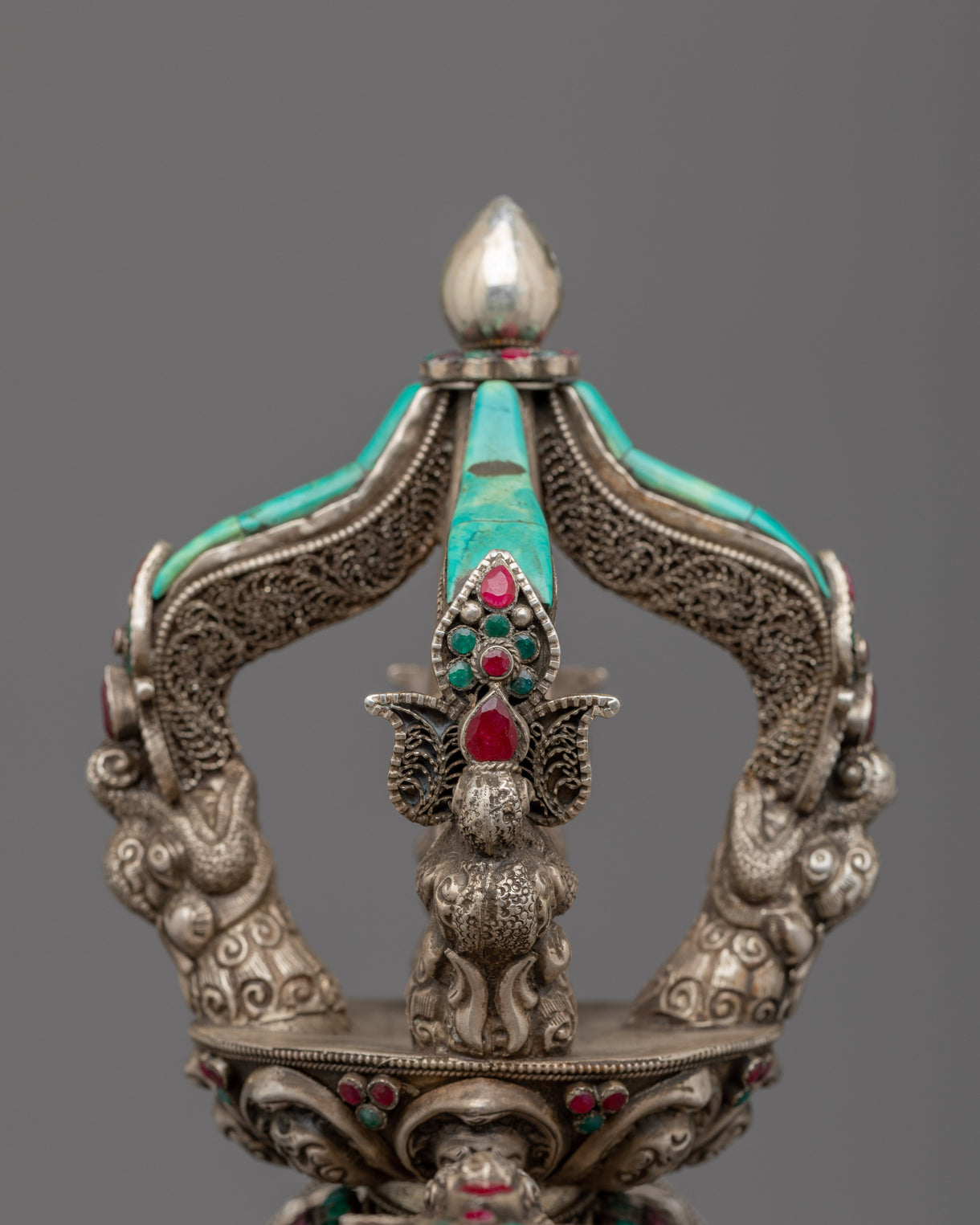 Vishwa Vajra | Double Vajra with Stand | Silver Body with Embedded Sto ...
