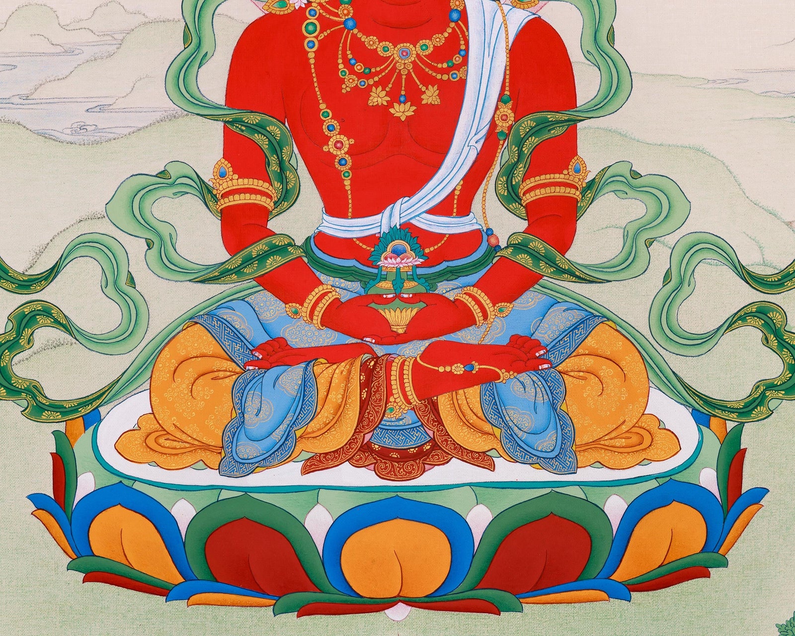 Amitayus Buddha Artwork | Hand-Painted Tibetan Buddhist Thangka | Long