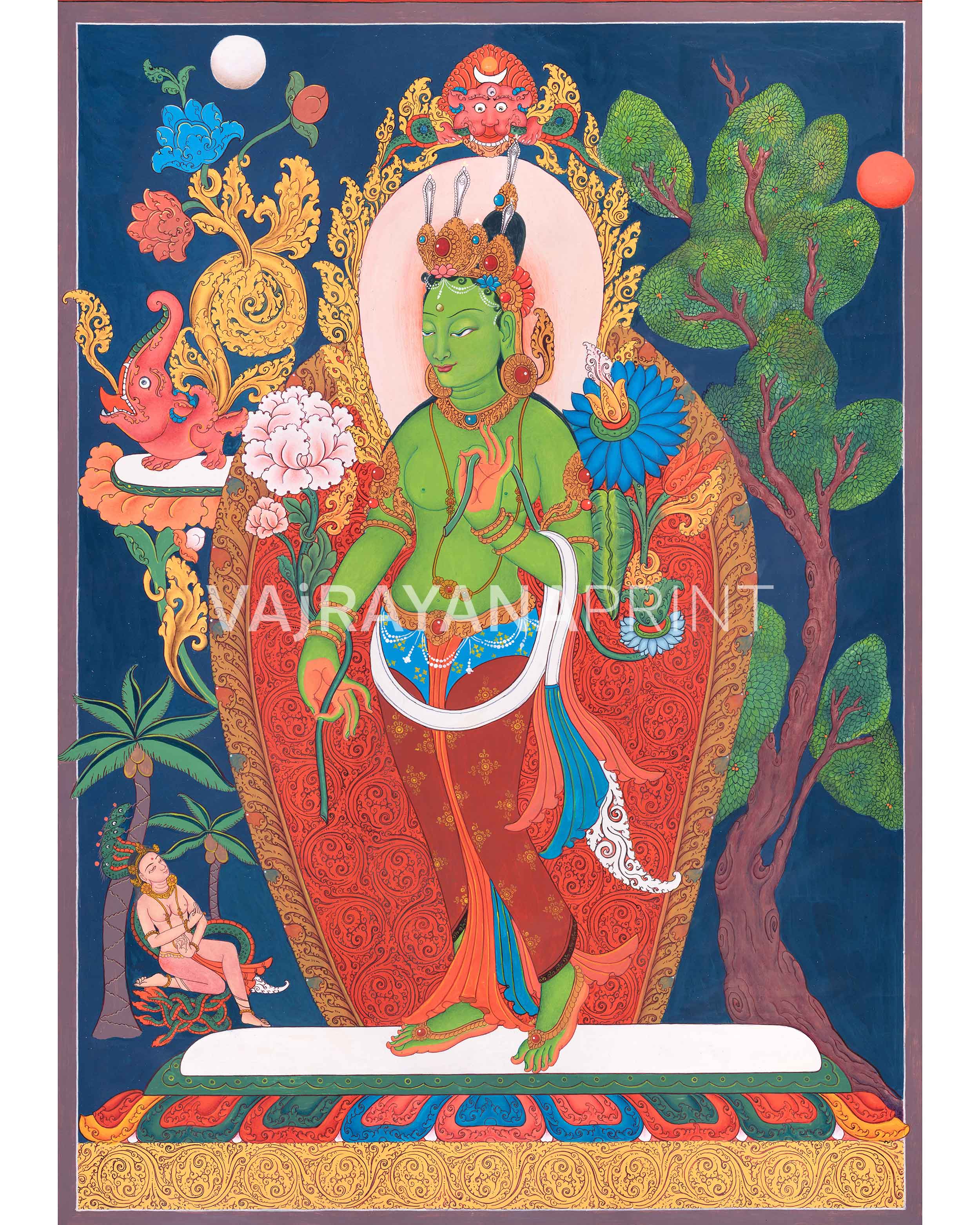 Traditional Green Tara Thangka Print | Prints on Canvas