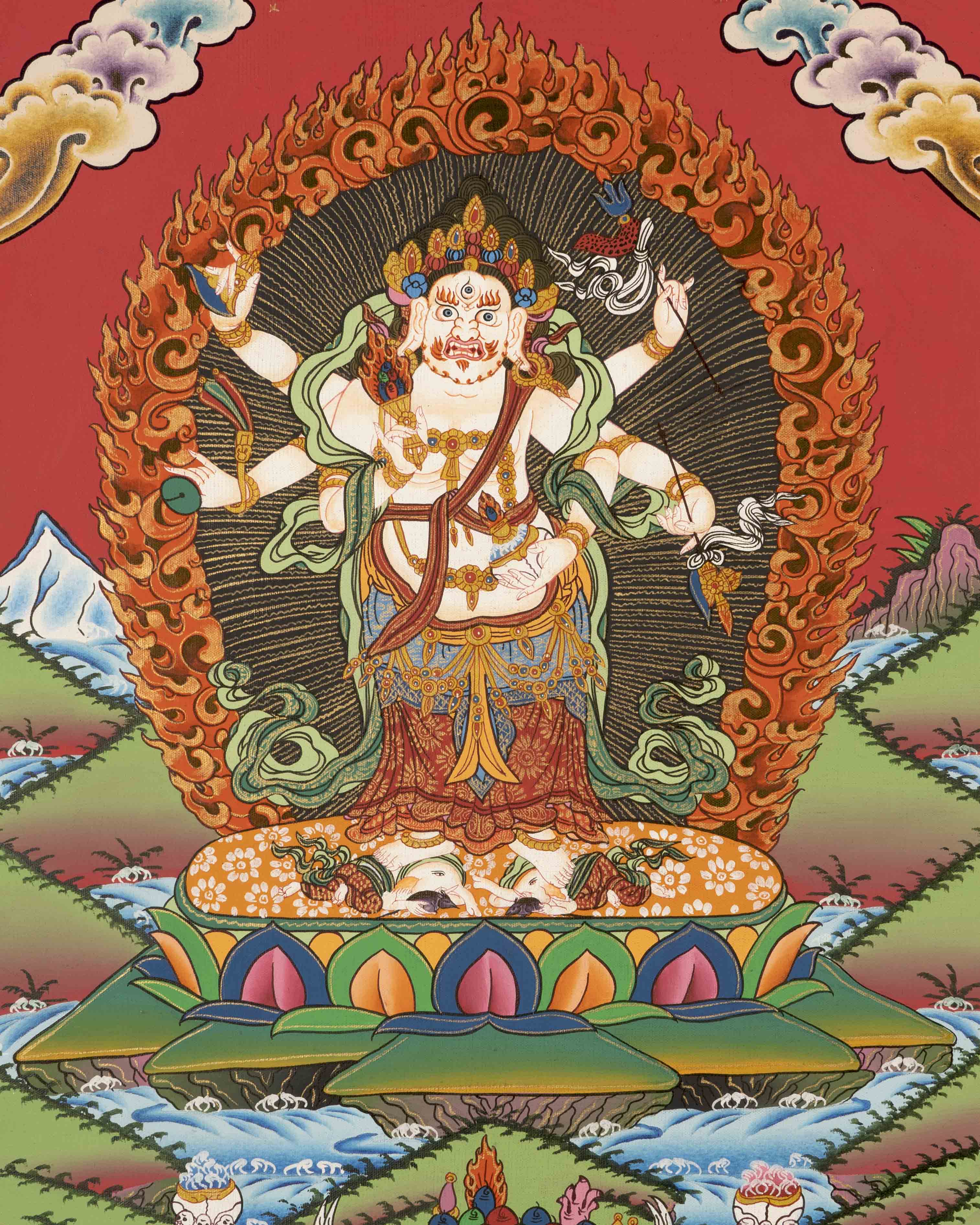 6 Armed Mahakala Thangka | Buddhist Wrathful Deity Painting