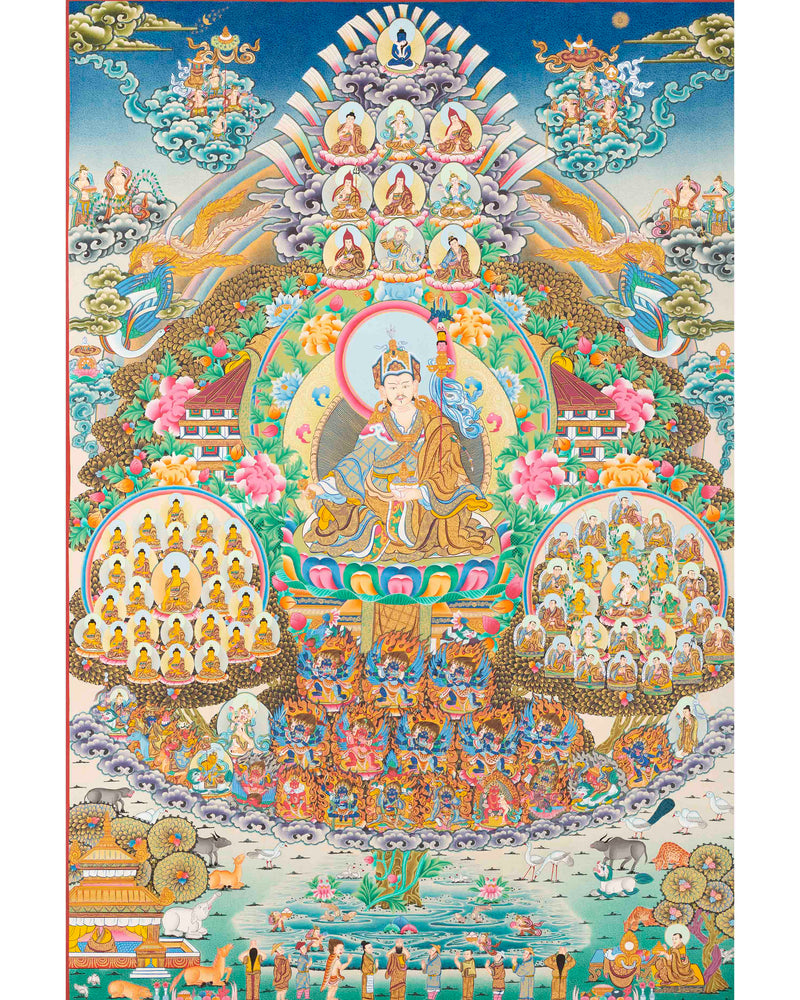 Guru Rinpoche Refuge Tree | Hand Painted Buddhist Print